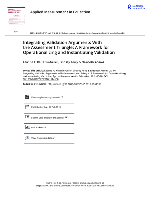 (PDF) Integrating Validation Arguments With the Assessment Triangle: A ...
