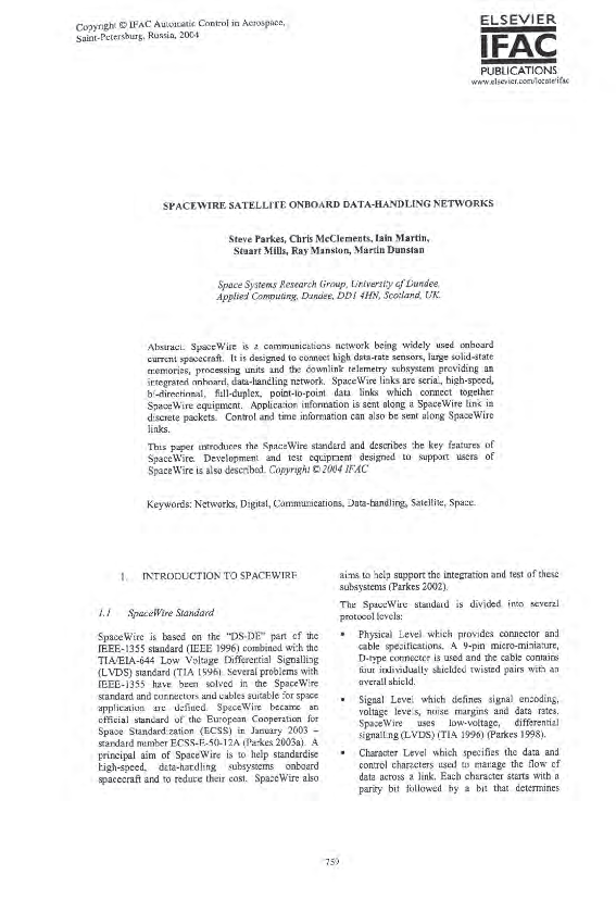(PDF) SpaceWire: a satellite on‐board data‐handling network