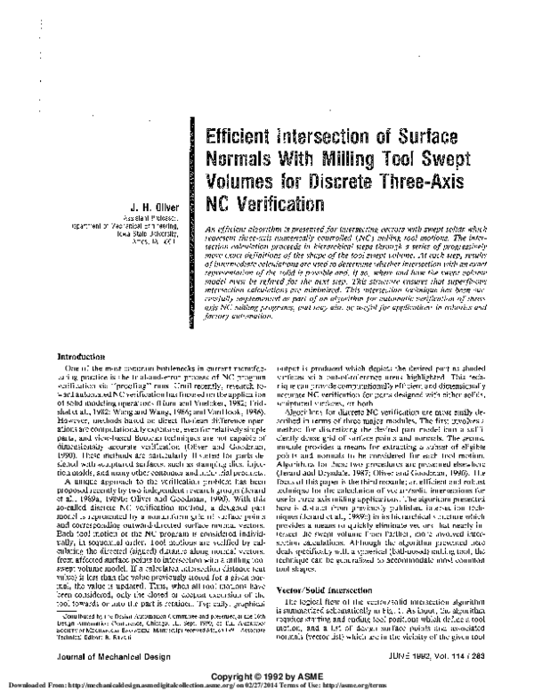 (PDF) Efficient Intersection of Surface Normals With Milling Tool Swept ...