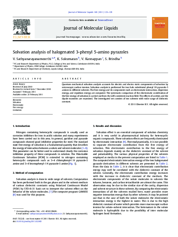(PDF) Solvation analysis of halogenated 3-phenyl 5-amino pyrazoles