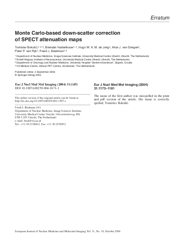 (PDF) Monte Carlo-based down-scatter correction of SPECT attenuation maps