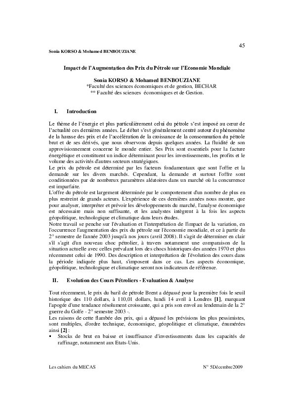Pdf Impact De L Augmentation Des Prix Du Pétrole Sur L Economie Mondiale
