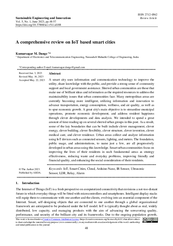 Pdf A Comprehensive Review On Iot Based Smart Cities
