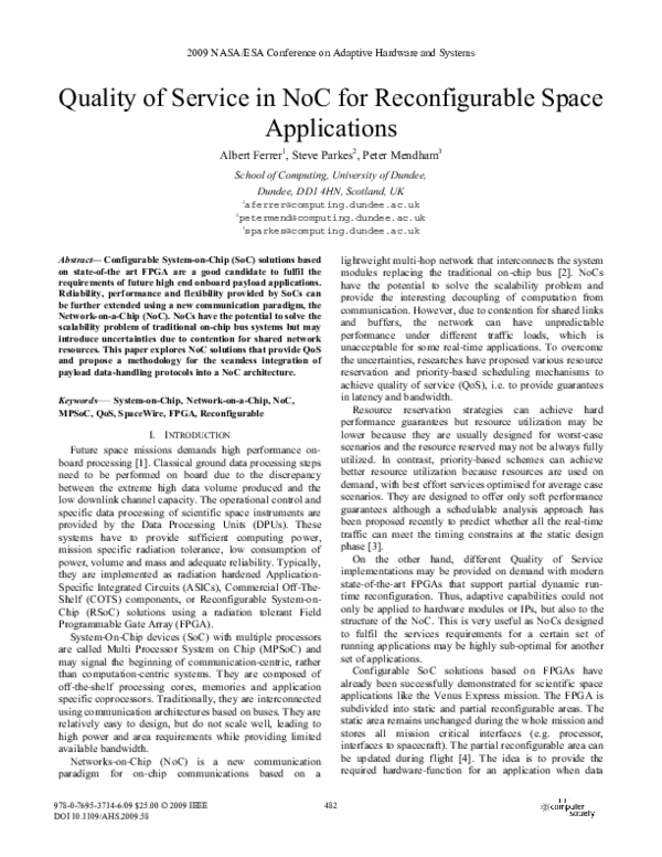 (PDF) Quality of Service in NoC for Reconfigurable Space Applications