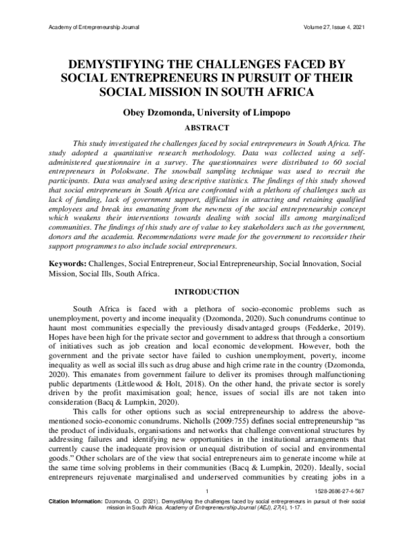 (PDF) Demystifying the Challenges Faced by Social Entrepreneurs in ...