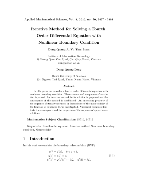 (PDF) Iterative method for solving a fourth order differential equation with nonlinear boundary ...
