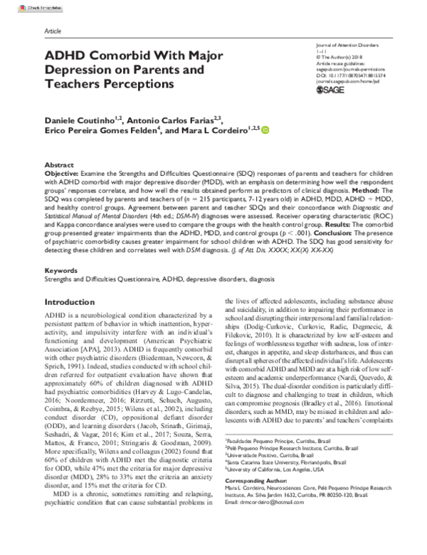 (PDF) ADHD Comorbid With Major Depression on Parents and Teachers ...