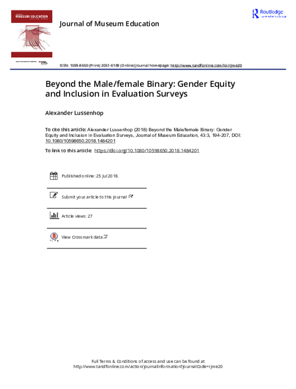 (PDF) Beyond the Male/female Binary: Gender Equity and Inclusion in Evaluation Surveys
