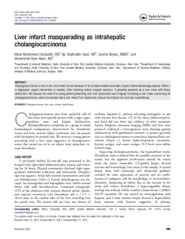 (PDF) Liver infarct masquerading as intrahepatic cholangiocarcinoma