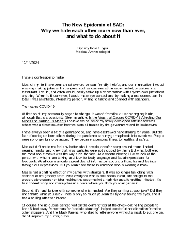 (PDF) The New Epidemic of SAD: Why we hate each other more now than ...