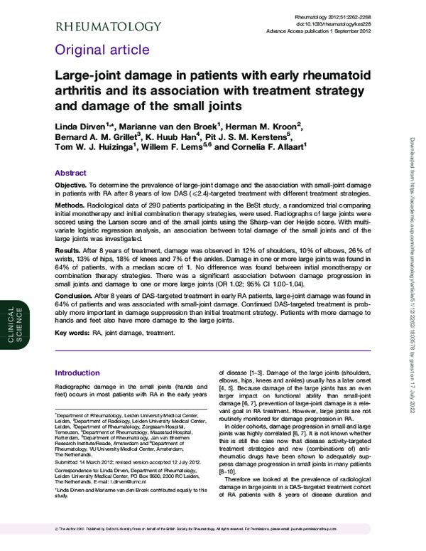 (PDF) Large-joint damage in patients with early rheumatoid arthritis ...