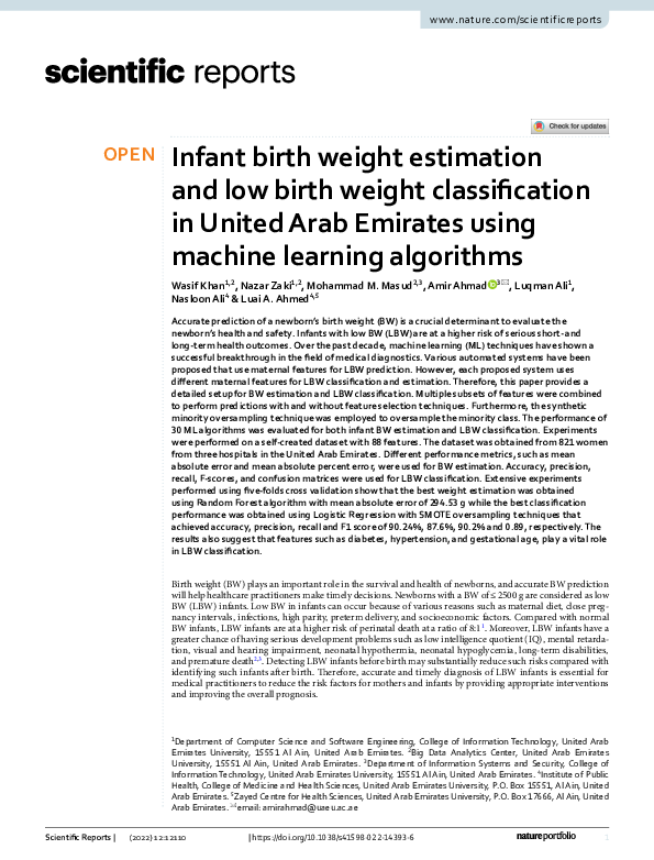 (PDF) Infant birth weight estimation and low birth weight ...