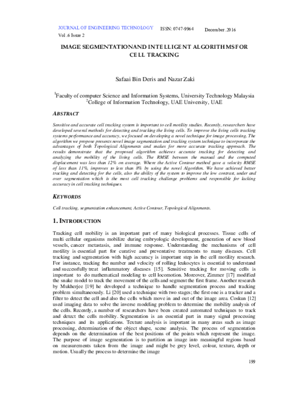 (PDF) Image Segmentationand Intelligent Algorithms for Cell Tracking