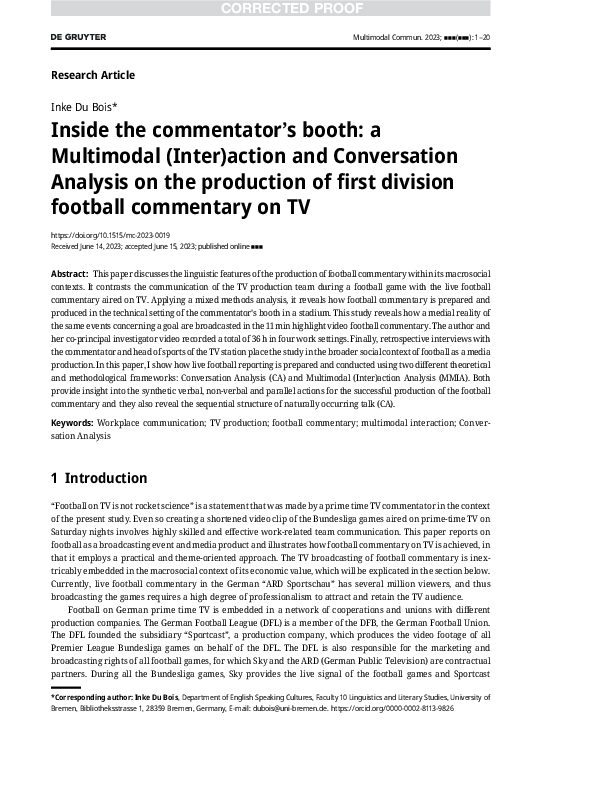 Pdf Inside The Commentators Booth A Multimodal Inter Action And Conversation Analysis On