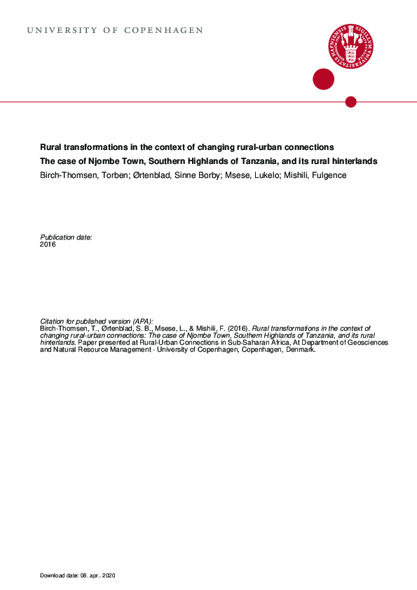 (PDF) Rural transformations in the context of changing rural-urban ...