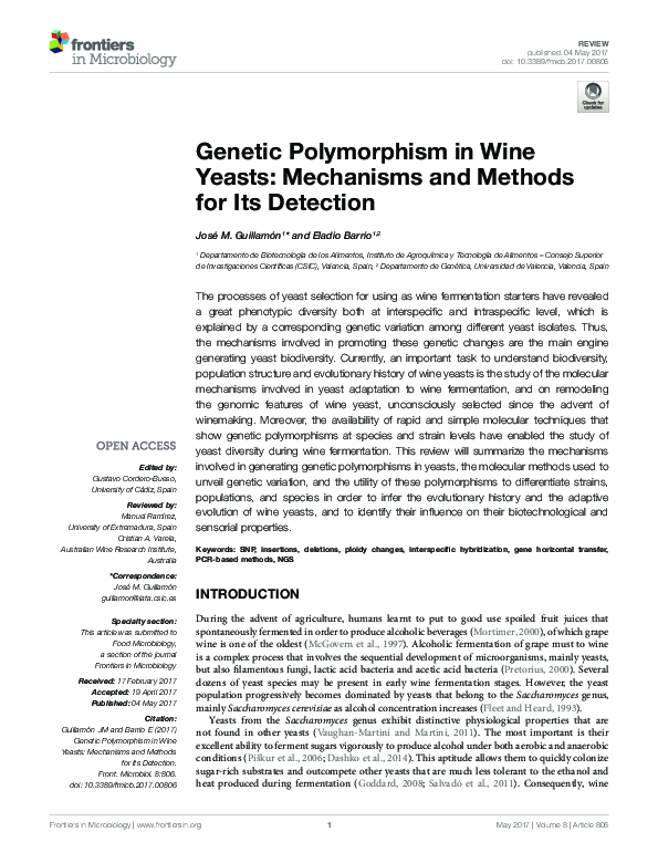 (PDF) Genetic Polymorphism in Wine Yeasts: Mechanisms and Methods for ...