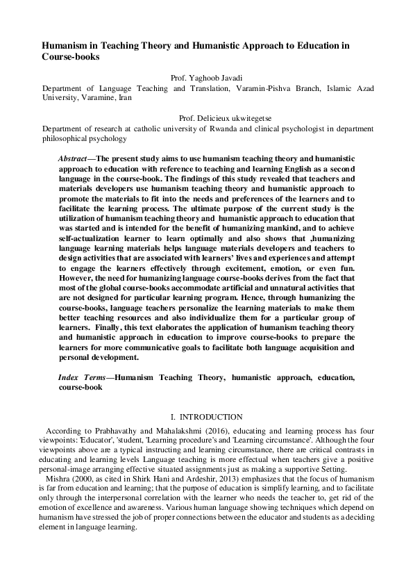(PDF) Humanism in Teaching Theory and Humanistic Approach to Education ...