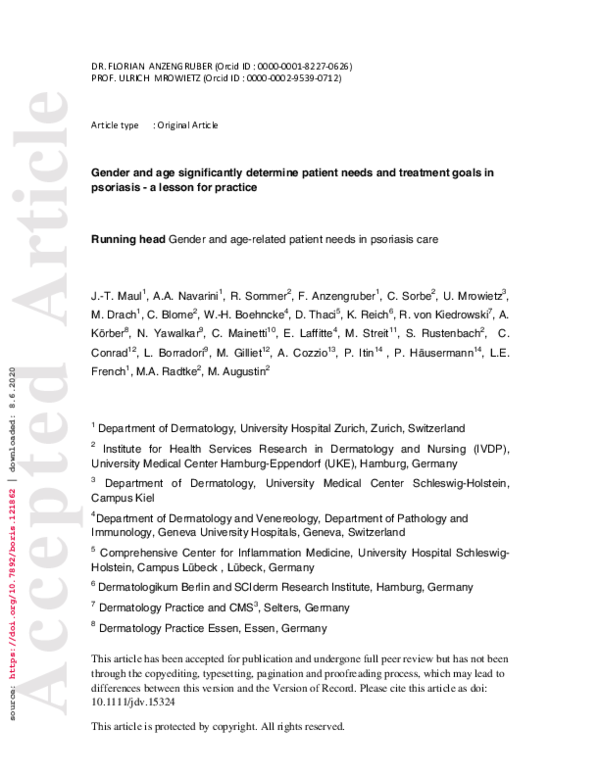 (PDF) Gender and age significantly determine patient needs and ...