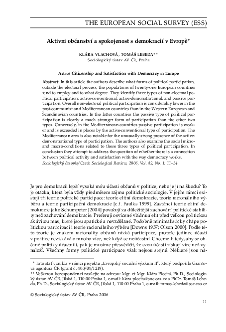 (PDF) Active Citizenship and Satisfaction with Democracy in Europe