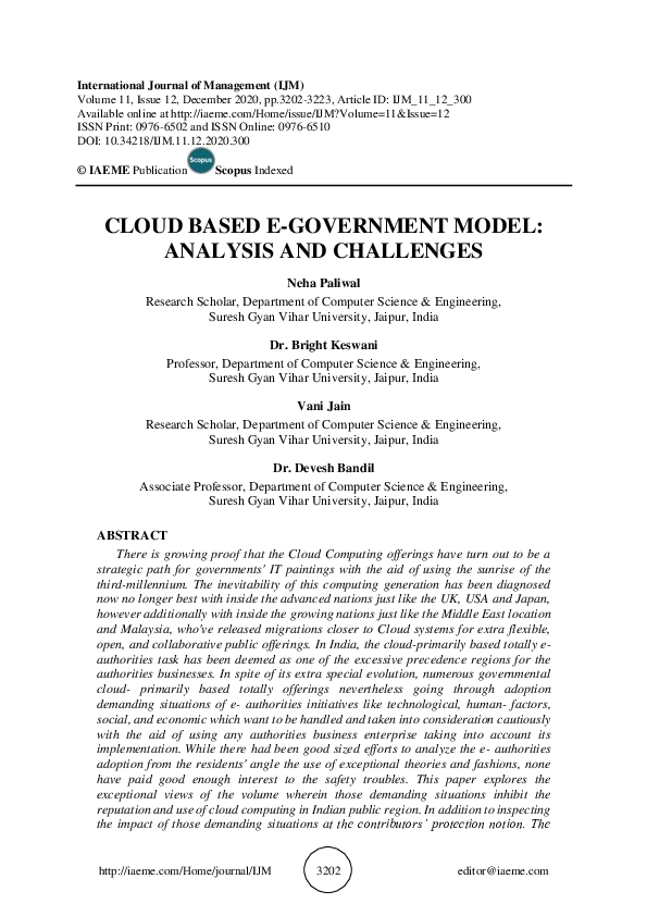 (PDF) Cloud Based E-Government Model: Analysis and Challenges