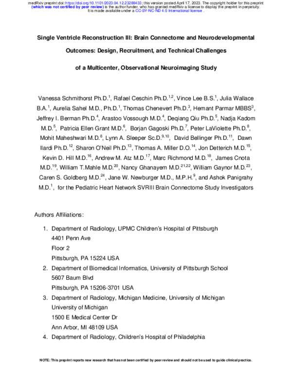 (PDF) Single Ventricle Reconstruction III: Brain Connectome and ...