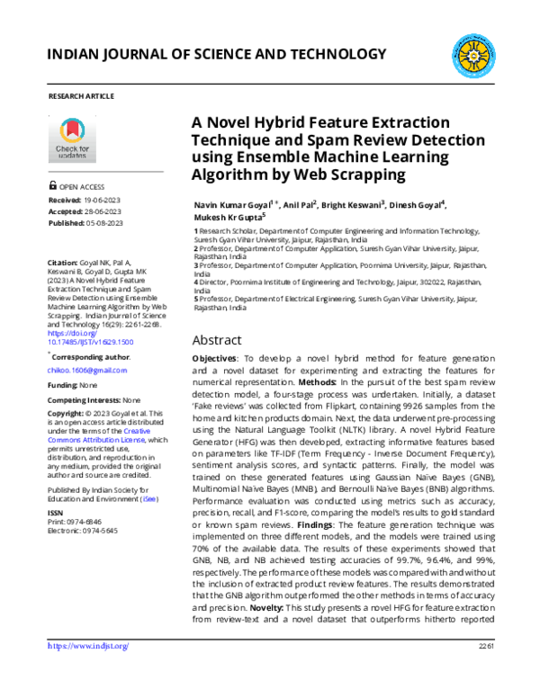 (PDF) A Novel Hybrid Feature Extraction Technique and Spam Review ...
