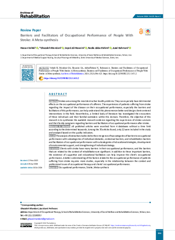 (PDF) Barriers and Facilitators of Occupational Performance of People ...