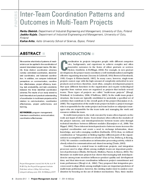 (PDF) Inter-Team Coordination Patterns and Outcomes in Multi-Team Projects