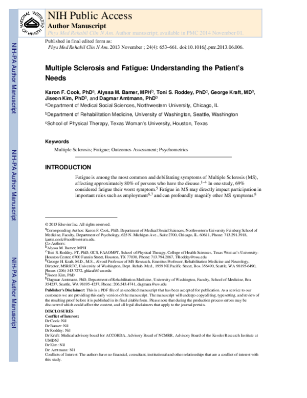 (PDF) Multiple Sclerosis and Fatigue