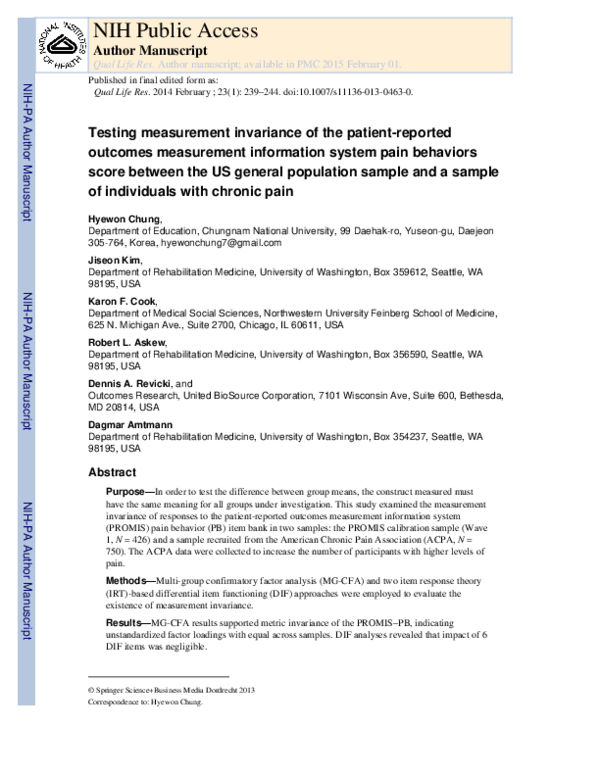 (PDF) Testing measurement invariance of the patient-reported outcomes ...