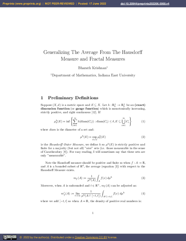 (PDF) Generalizing The Mean From Hausdorff Measure and Fractal-Measures