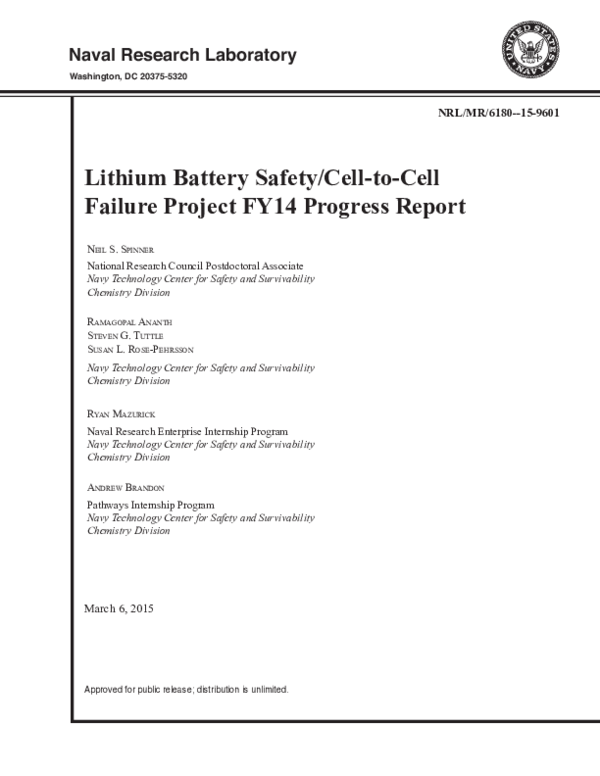 (PDF) Lithium Battery Safety/Cell-to-Cell Failure Project FY14 Progress ...