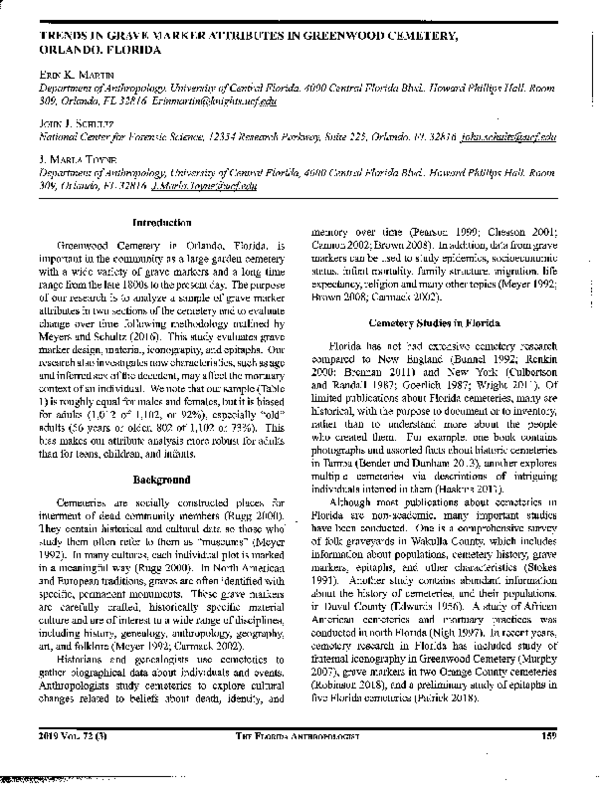 (PDF) TRENDS IN GRAVE MARKER ATTRIBUTES IN GREENWOOD CEMETERY, ORLANDO ...