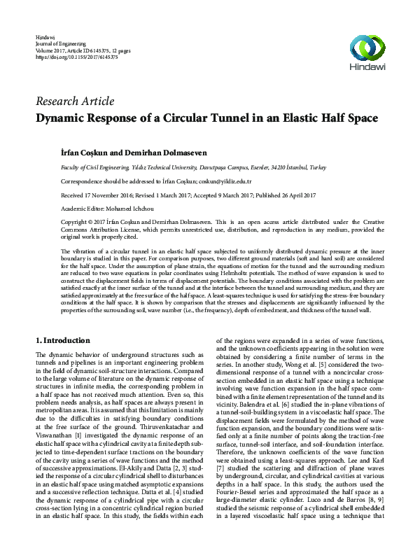 (PDF) Dynamic Response of a Circular Tunnel in an Elastic Half Space