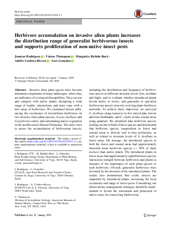 (PDF) Herbivore accumulation on invasive alien plants increases the ...
