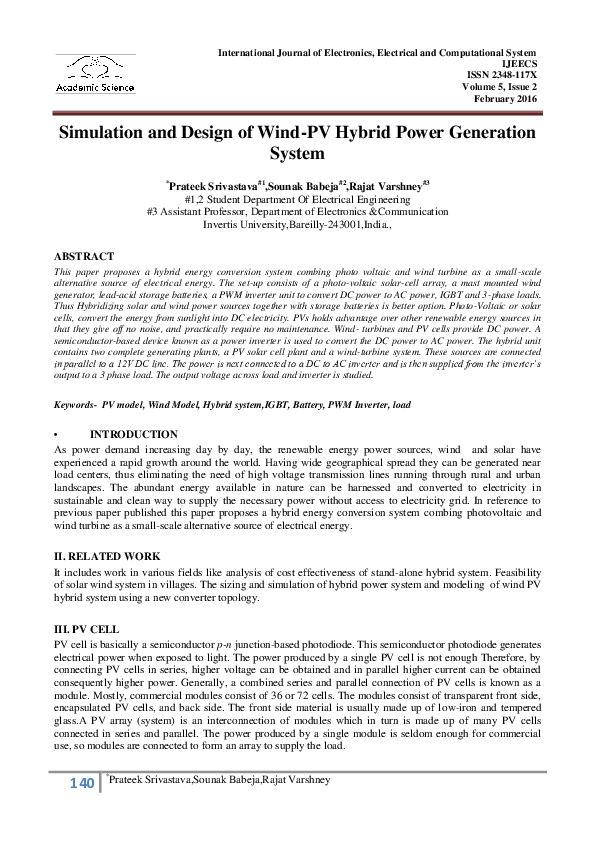 Pdf Simulation And Design Of Wind Pv Hybrid Power Generation System