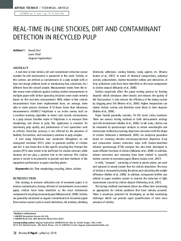 (PDF) Artigo técnico / Technical article: Real-time in-line stickies ...