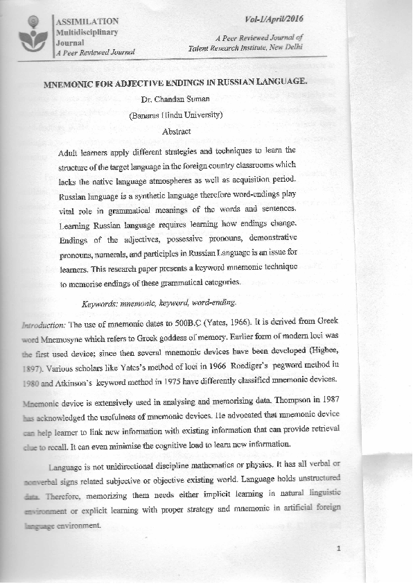 (PDF) Mnemonic for Adjective Endings in Russian Language