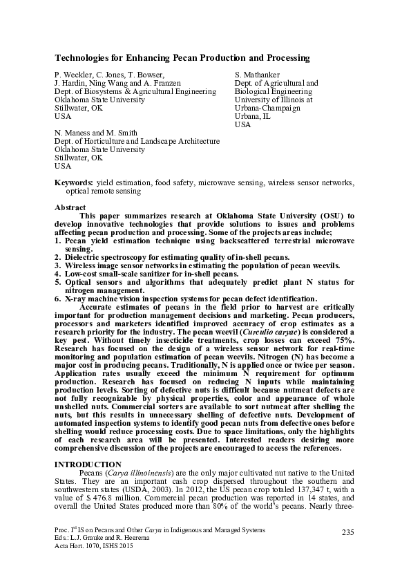 Pdf Technologies For Enhancing Pecan Production And Processing