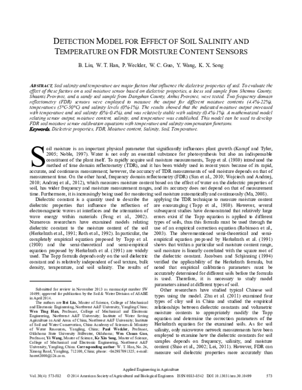 (PDF) Detection Model for Effect of Soil Salinity and Temperature on FDR Moisture Content Sensors