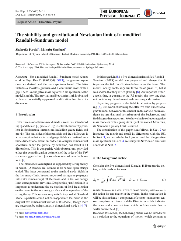 (PDF) The stability and gravitational Newtonian limit of a modified ...