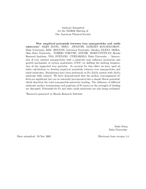 (PDF) New empirical potentials between iron nanoparticles and oxide ...