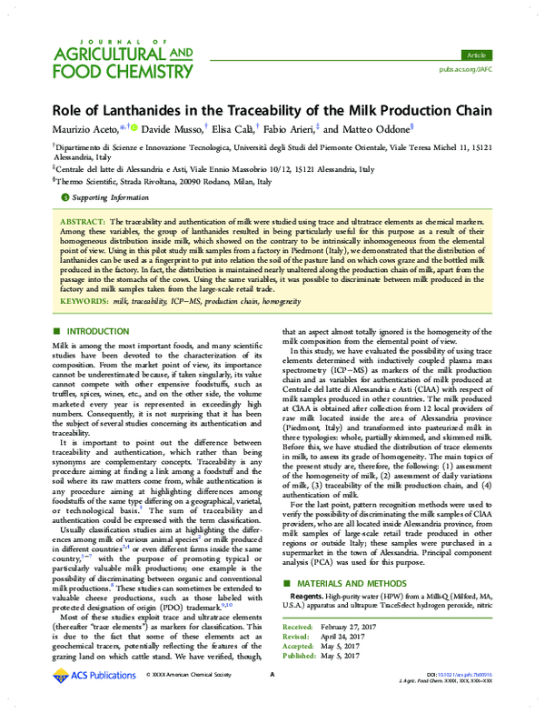 (PDF) Role of Lanthanides in the Traceability of the Milk Production Chain