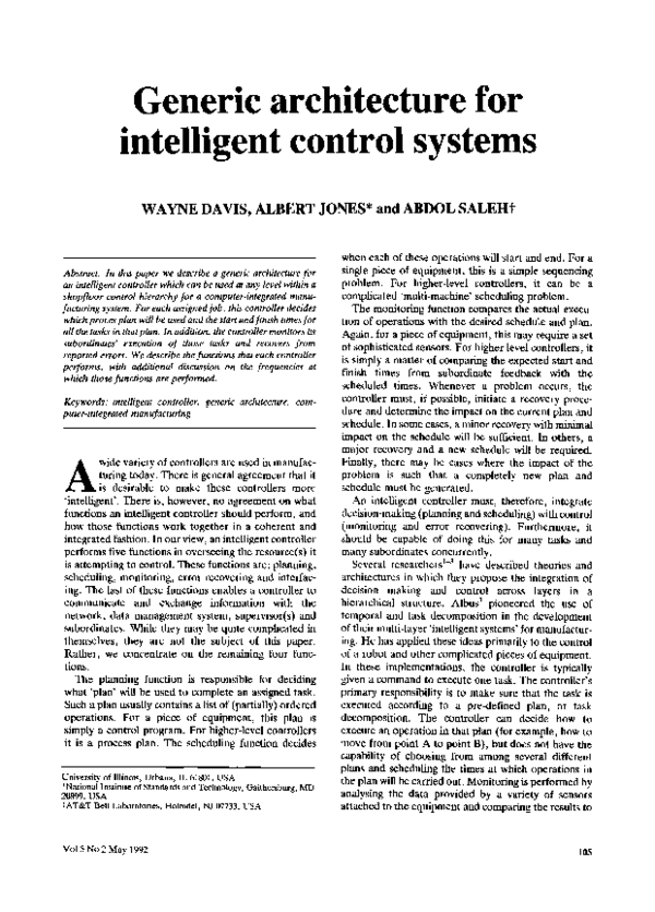 (PDF) Generic architecture for intelligent control systems