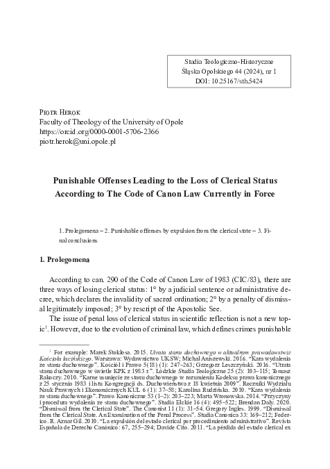 (PDF) Punishable Offenses Leading to the Loss of Clerical Status ...