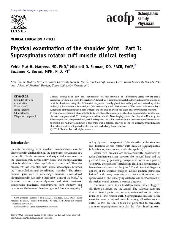 (PDF) Physical examination of the shoulder joint—Part I: Supraspinatus ...