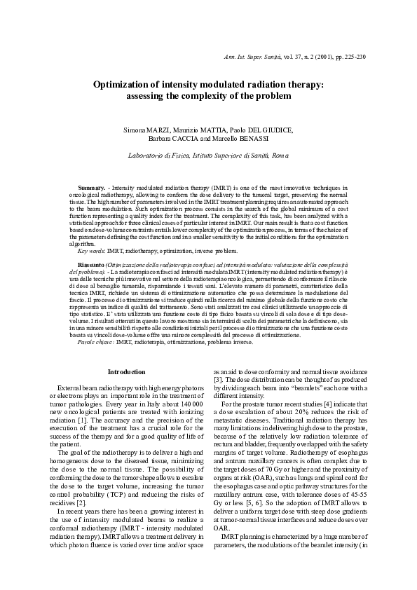 (PDF) Optimization of intensity modulated radiation therapy: assessing the complexity of the problem