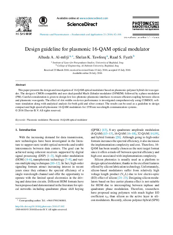 (PDF) Design guideline for plasmonic 16-QAM optical modulator