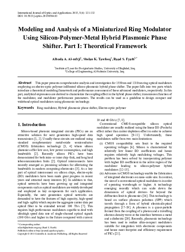 (PDF) Modeling and Analysis of a Miniaturized Ring Modulator Using Silicon-Polymer-Metal Hybrid ...