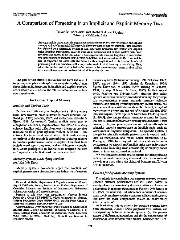 (PDF) A comparison of forgetting in an implicit and explicit memory task